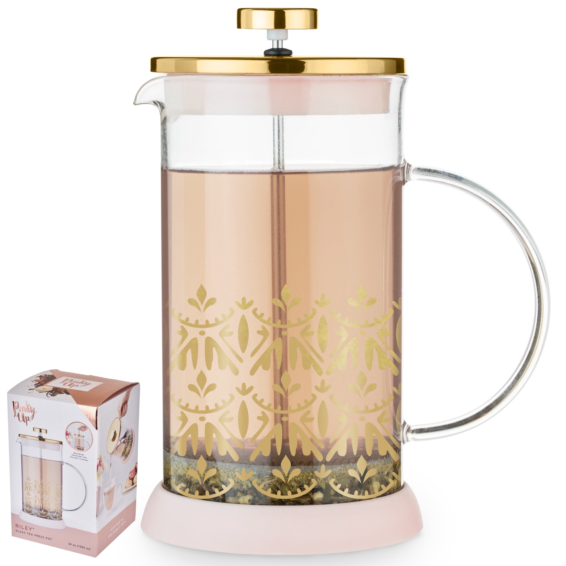 Pinky Up Riley French Press Pot Tea and Coffee Maker, 34 oz, Pink and ...
