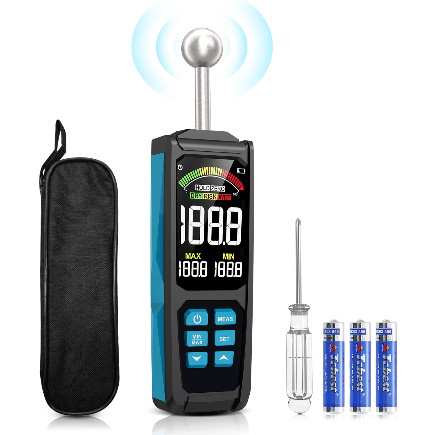 Pinless Moisture Meter, DURFICST 3" Colour HD Large Screen Moisture ...