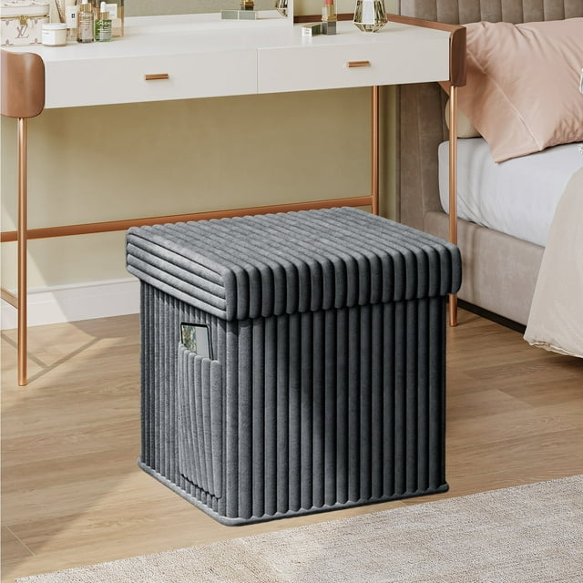 Pinmoco 15" Collapsible Storage Ottoman, Corduroy Cube Organizer Makeup ...