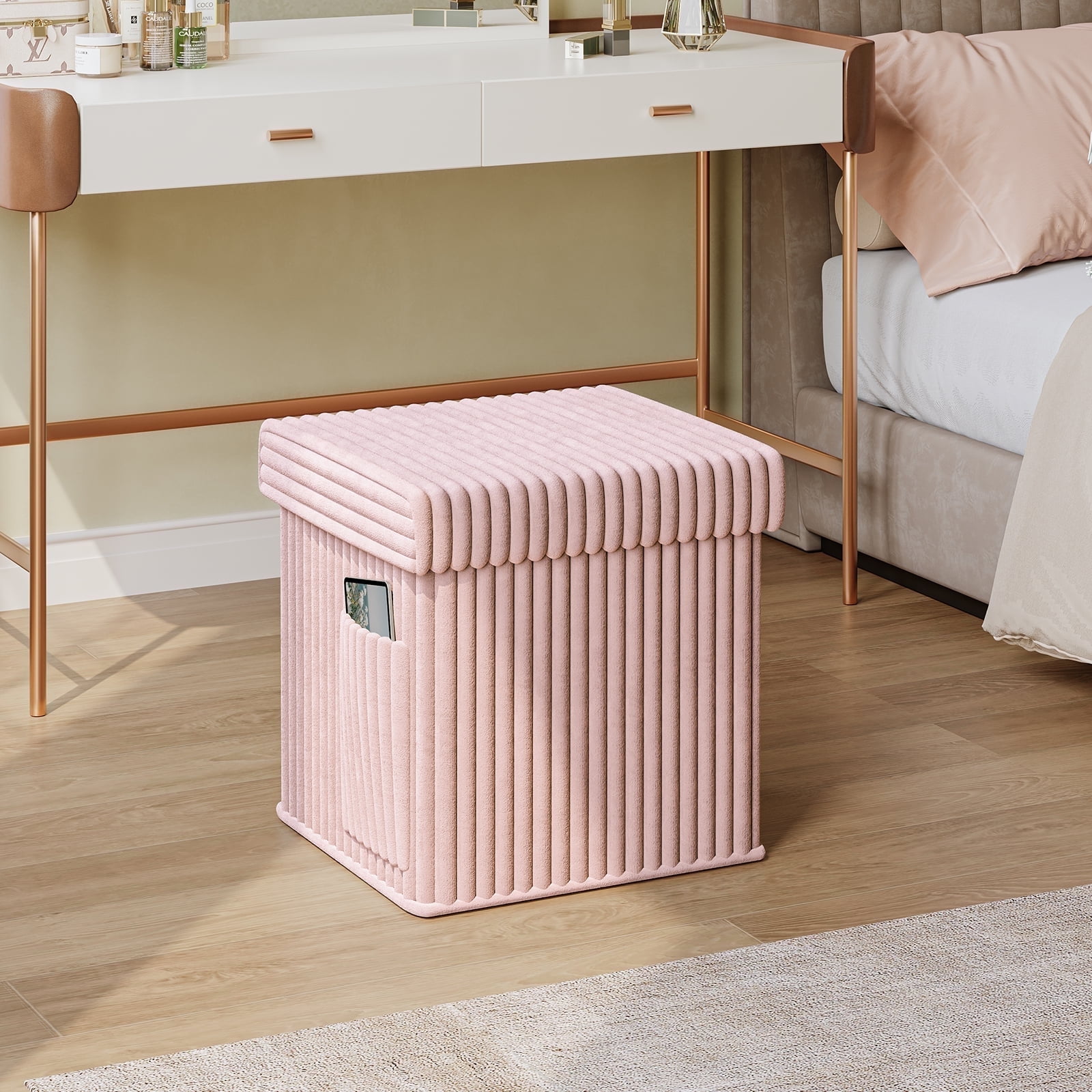 Pinmoco 15" Collapsible Storage Ottoman, Corduroy Foot Rest Cube ...