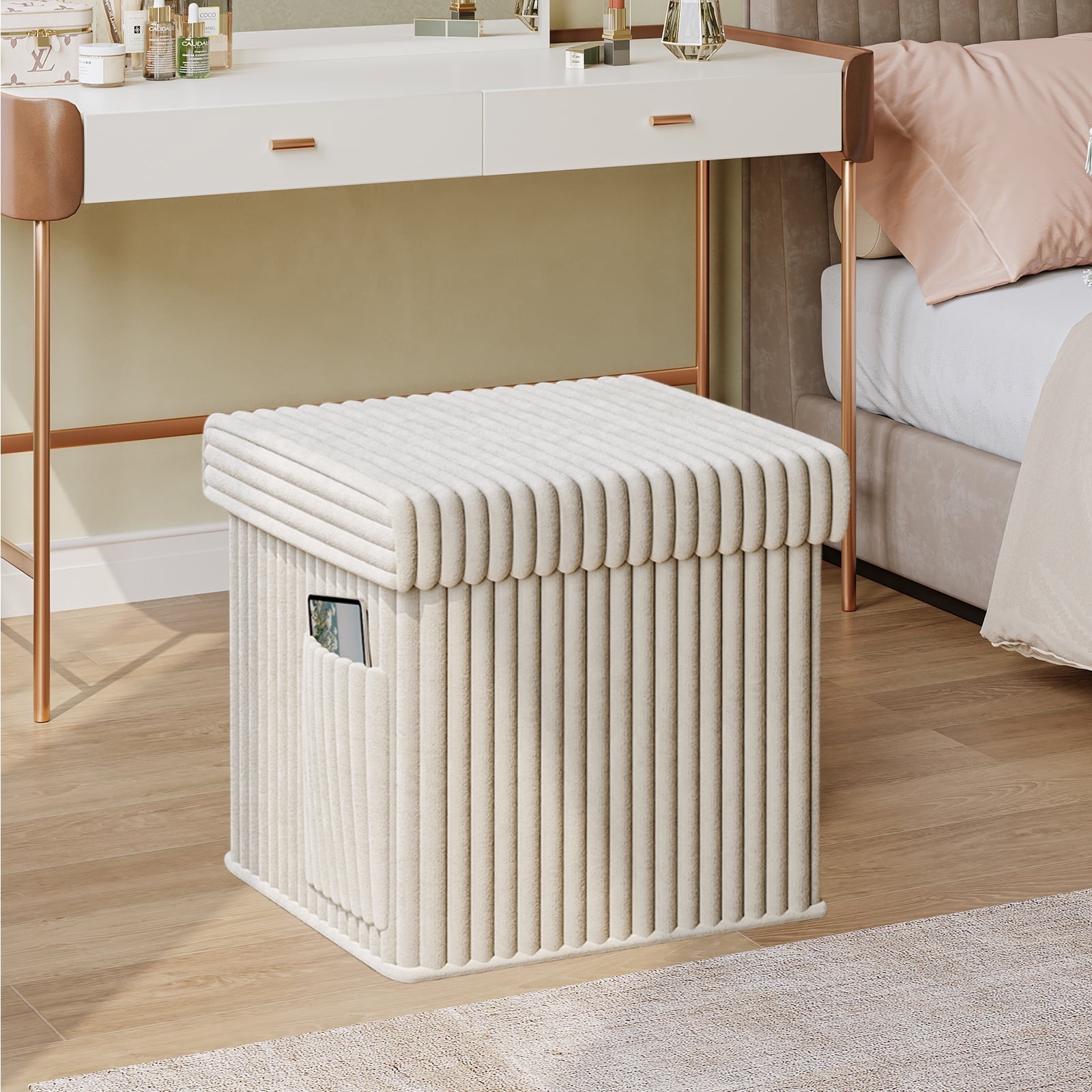 Pinmoco 15" Collapsible Storage Ottoman, Corduroy Cube Organizer Makeup ...