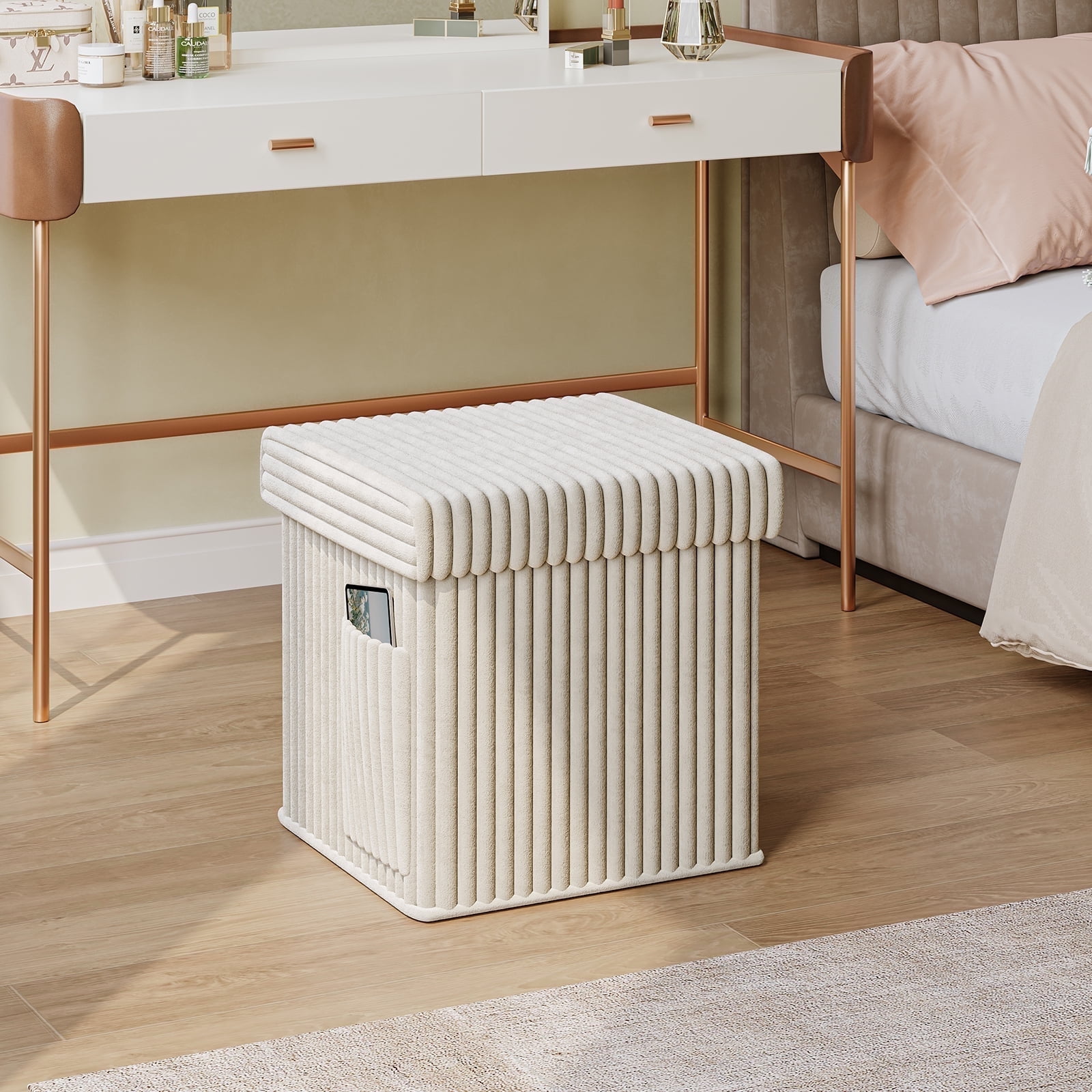 Pinmoco 15" Collapsible Storage Ottoman, Corduroy Foot Rest Cube ...