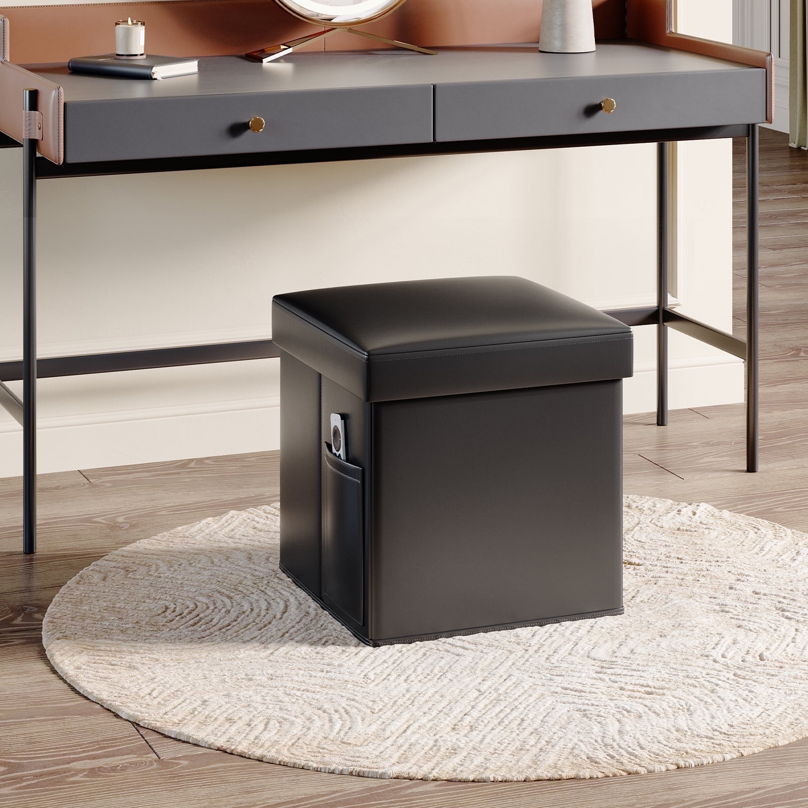 Pinmoco 15" Collapsible Storage Ottoman, Faux Leather Foot Rest Stool ...