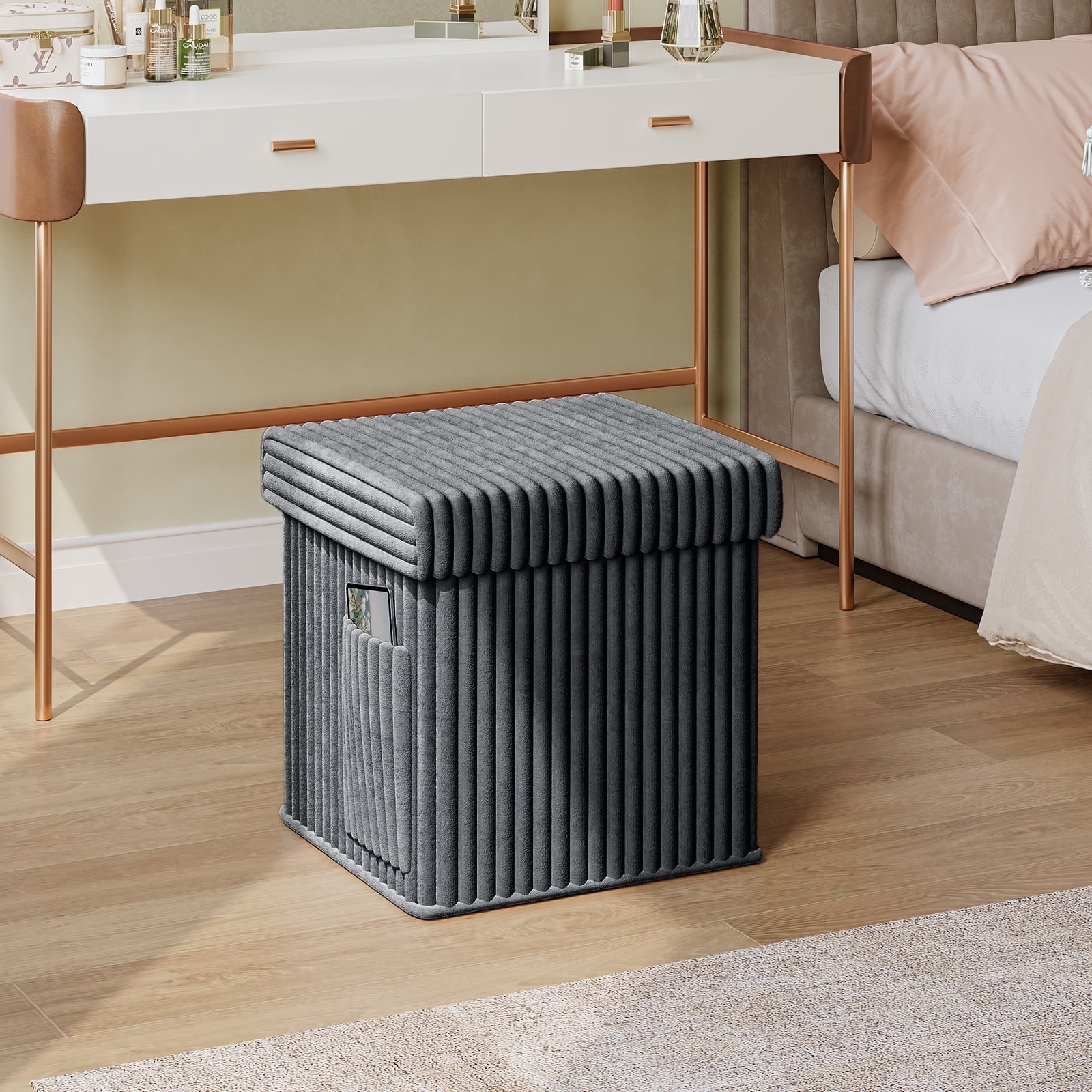 Pinmoco 15" Collapsible Storage Ottoman, Corduroy Foot Rest Cube ...