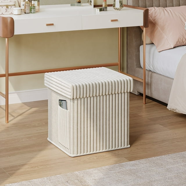 Pinmoco 15" Collapsible Storage Ottoman, Corduroy Foot Rest Cube ...