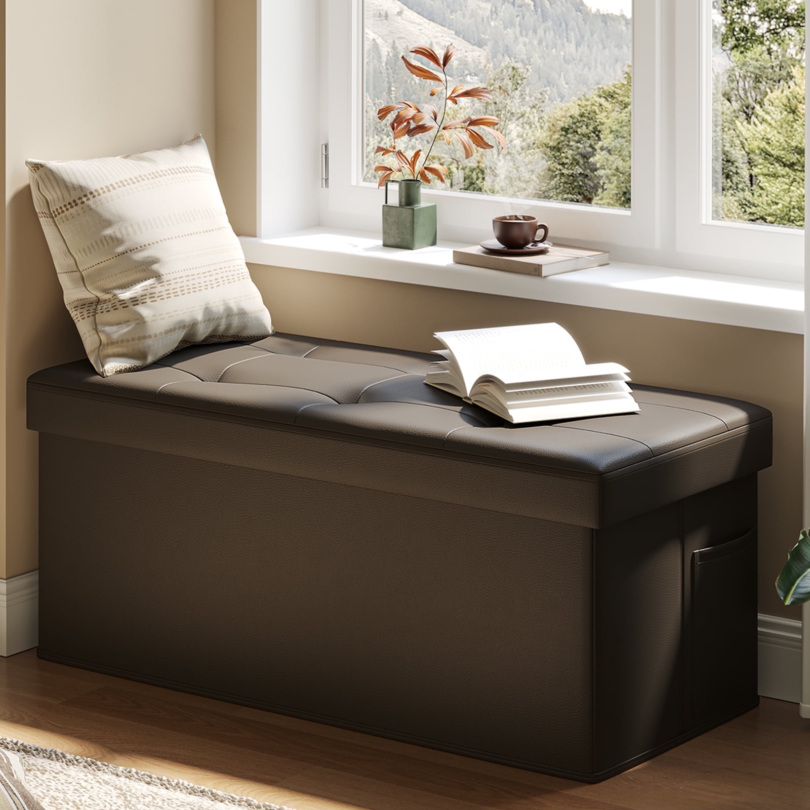 Pinmoco 30" Storage Ottoman Bench Folding Leather Bedroom Storage Bench ...