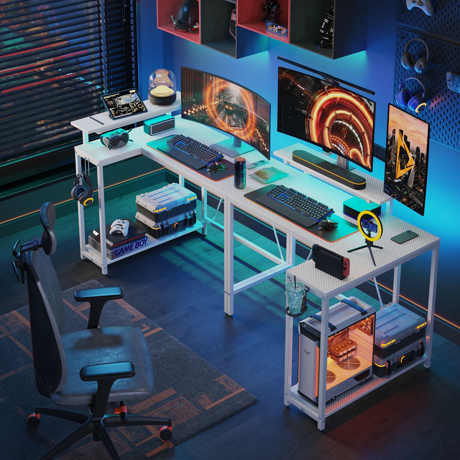 Pinmoco 42" Small Corner Computer Desk with Monitor Stand, Cup Holder ...