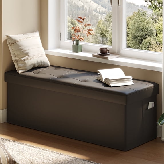 Pinmoco 43" Storage Ottoman Bench Folding Leather Bedroom Storage Bench ...