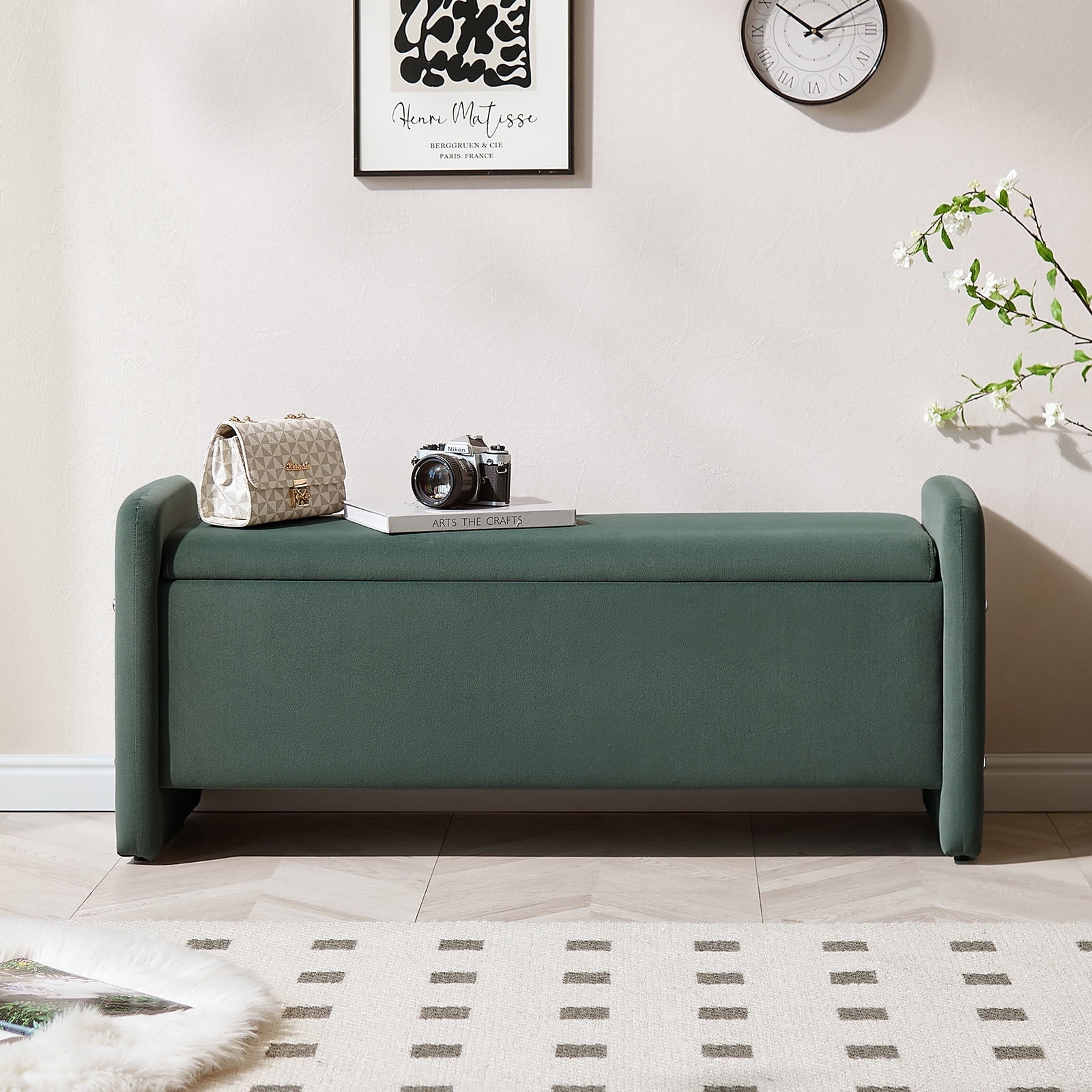 Pinmoco 44" Storage Ottoman Bench, Upholstered Entryway Bench with ...