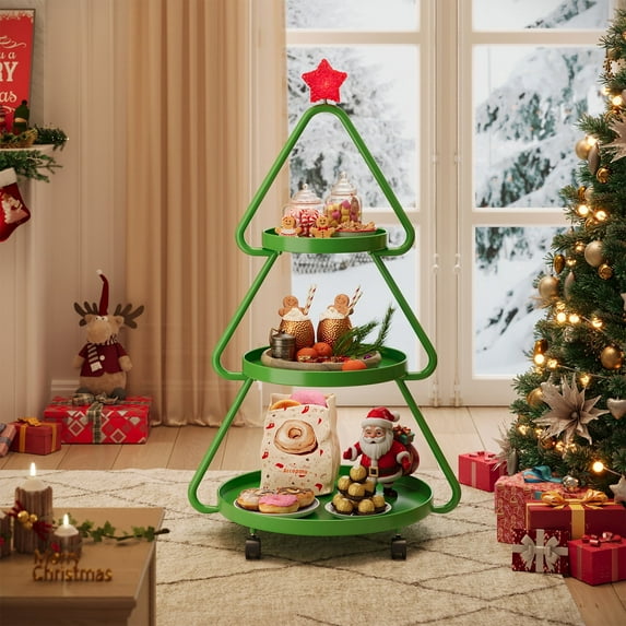 Pinmoco Christmas Tree Rolling Storage Cart, 3-Tier Metal Stand For ...
