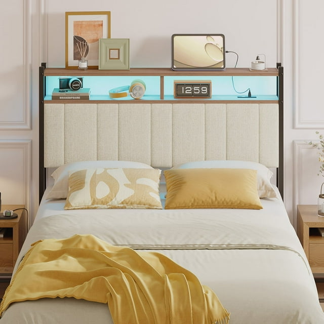 Pinmoco Upholstered Headboard for Full Bed with Storage, Linen Head ...