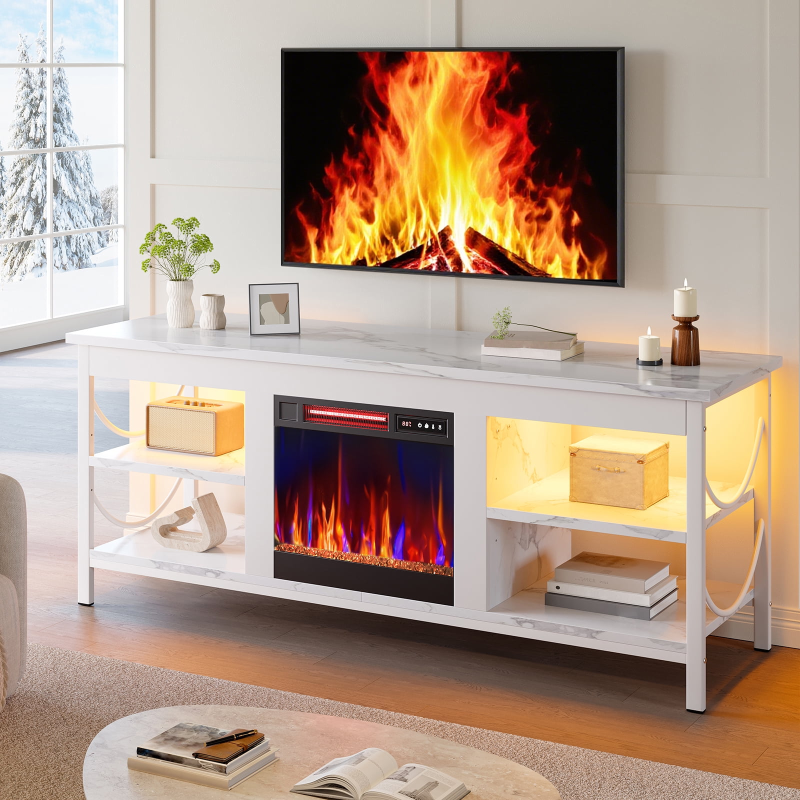 Pinmoco Electric Fireplace TV Stand for TVs up to 65", LED ...