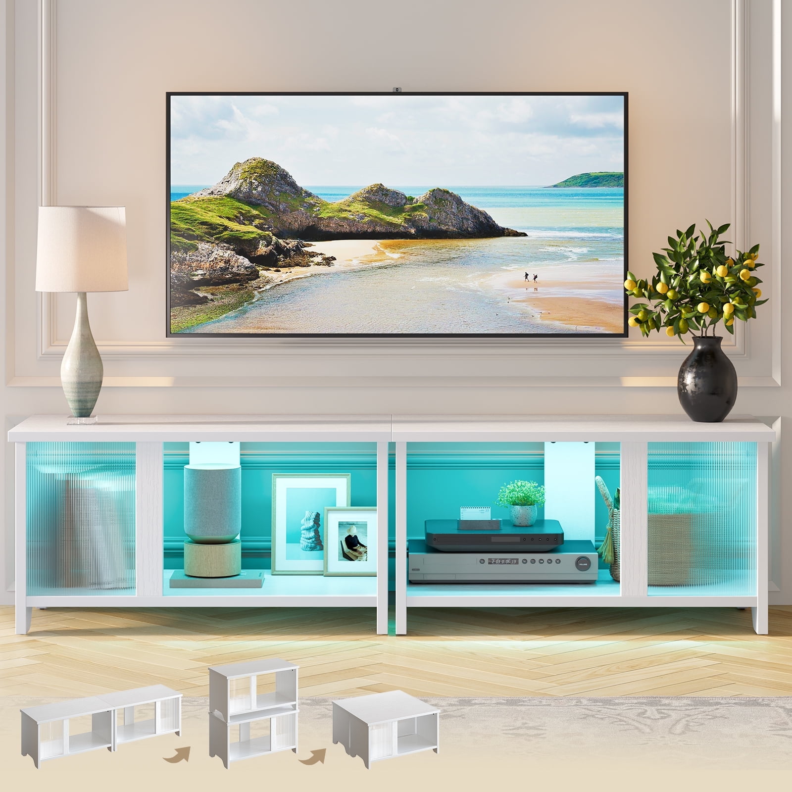 Pinmoco LED TV Stand for TVs up to 65'', Expandable Side by Side or ...