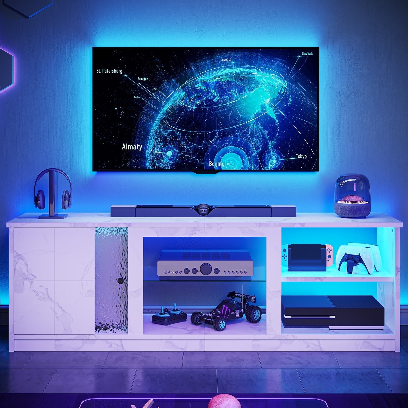 Pinmoco TV Stand for TVs up to 70", LED Entertainment Center with ...