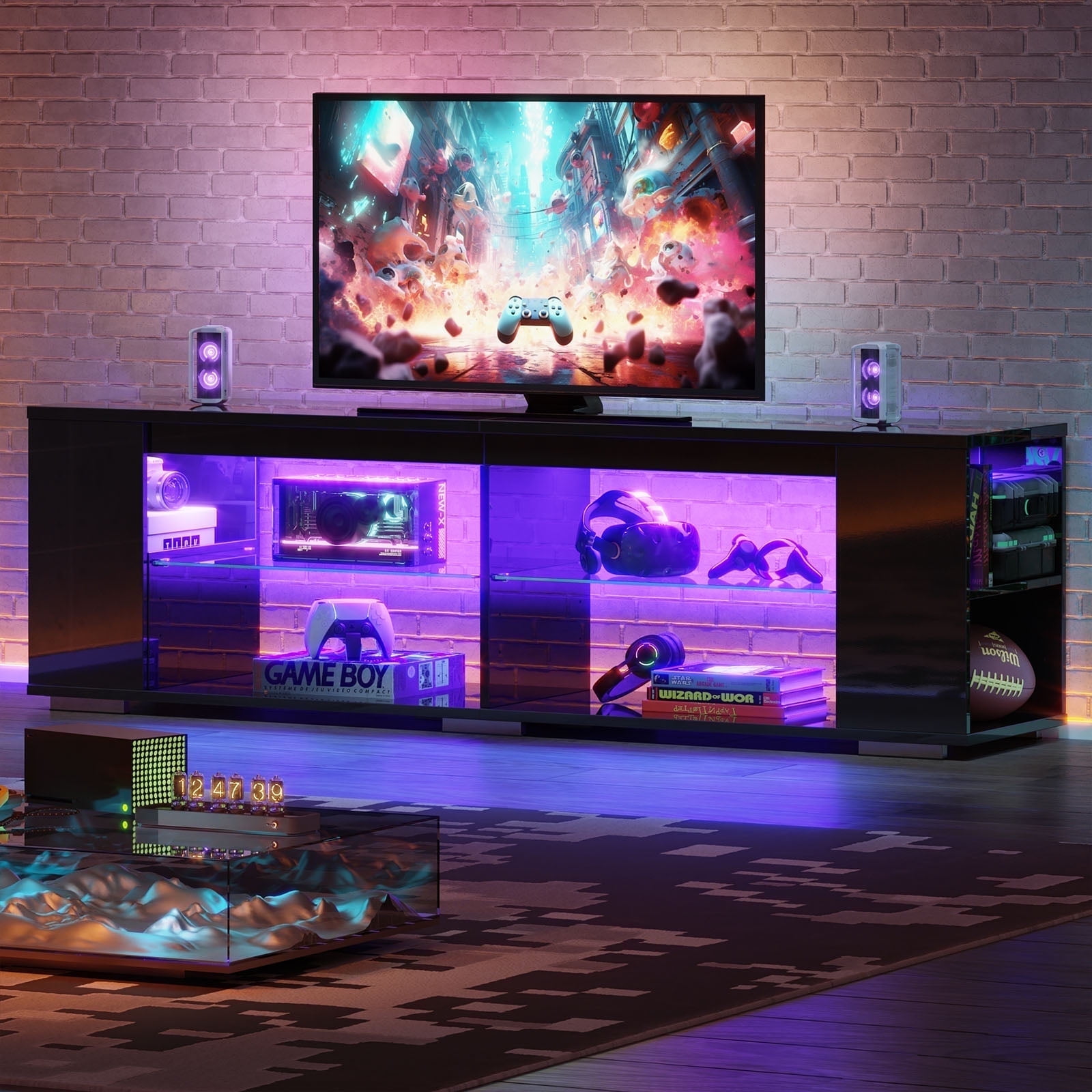 Pinmoco LED TV Stand for TVs up to 80", Gaming Entertainment Center ...