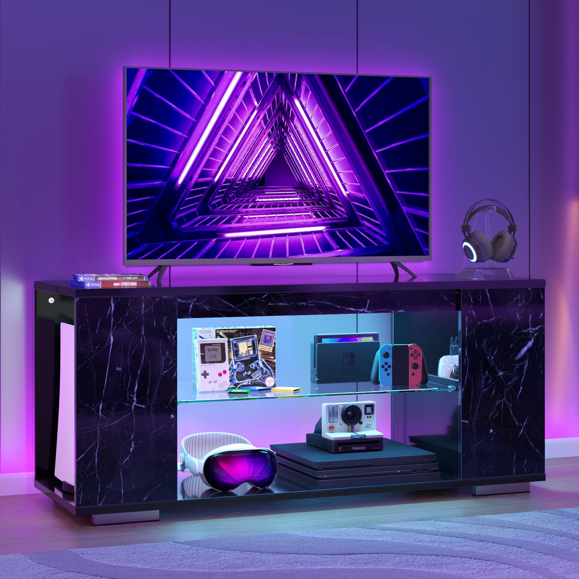 Pinmoco Marble TV Stand for TVs up to 55",LED Gaming Entertainment ...