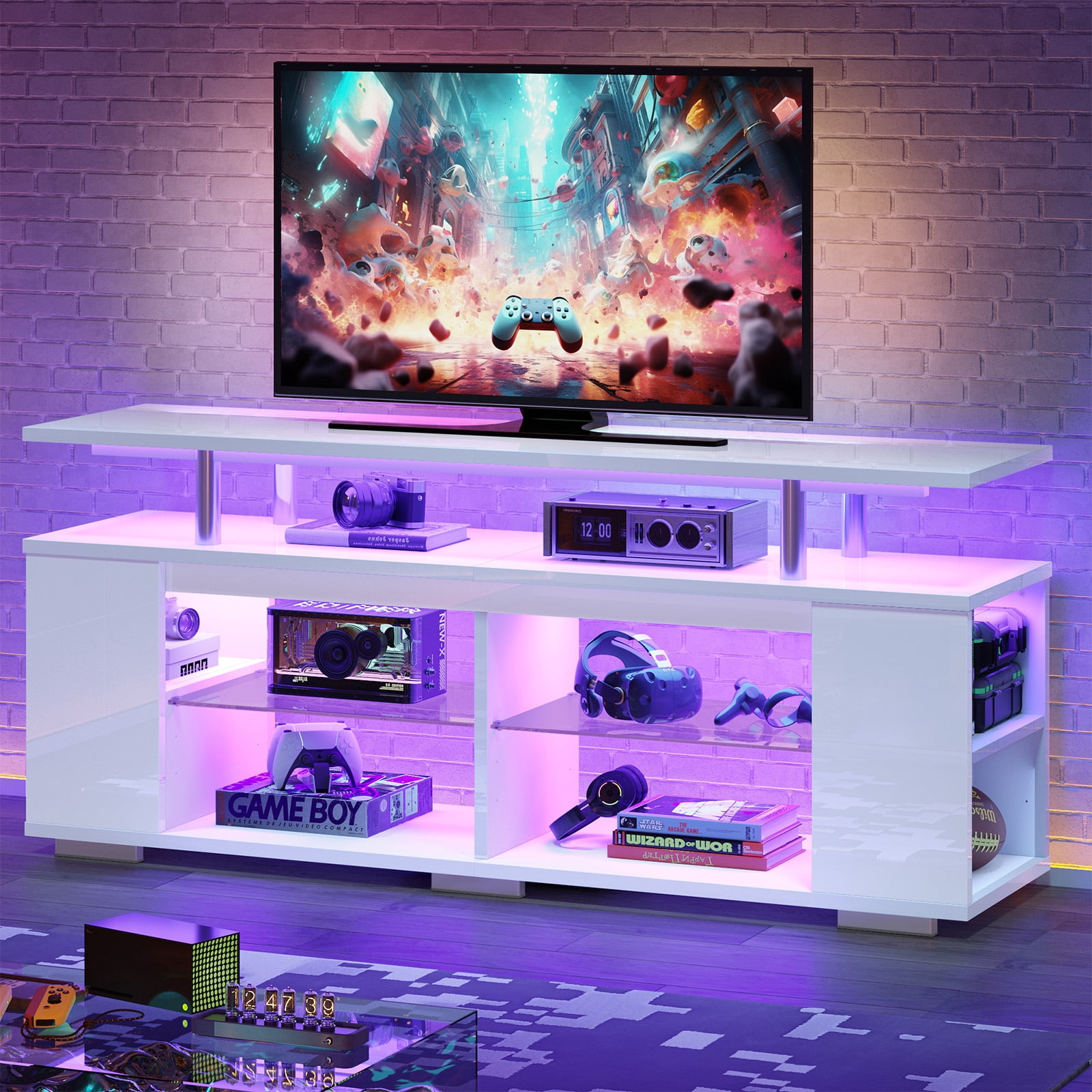 Pinmoco LED TV Stand for TVs up to 70", High Gloss Large Gaming ...