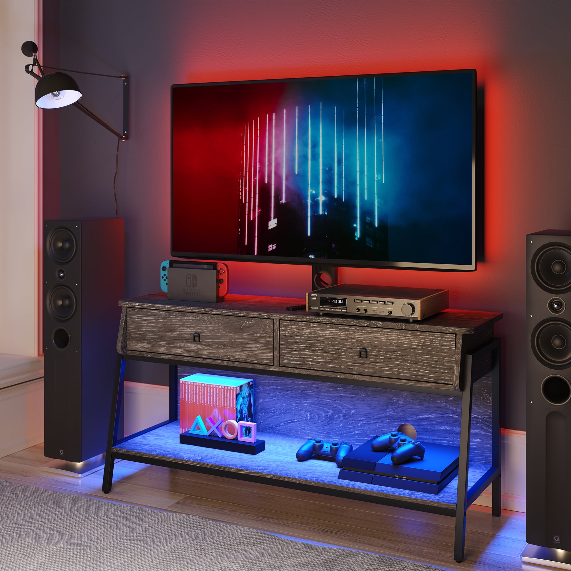 Pinmoco TV Stand with Adjustable Mount for 32-65" TVs, LED Lights ...