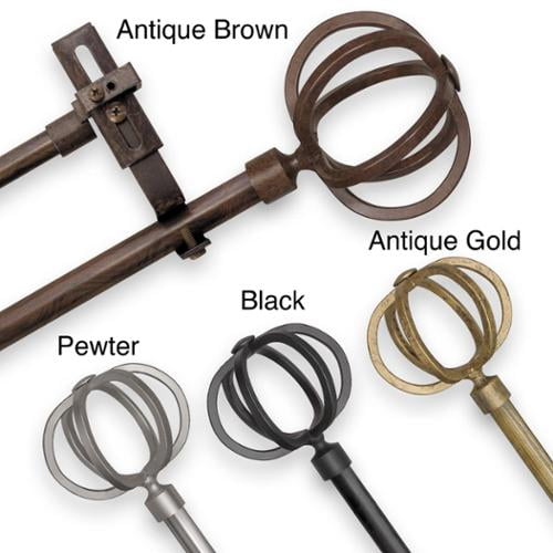 Pinnacle Adjustable Double Curtain Rod Set with Crown Finial Antique ...