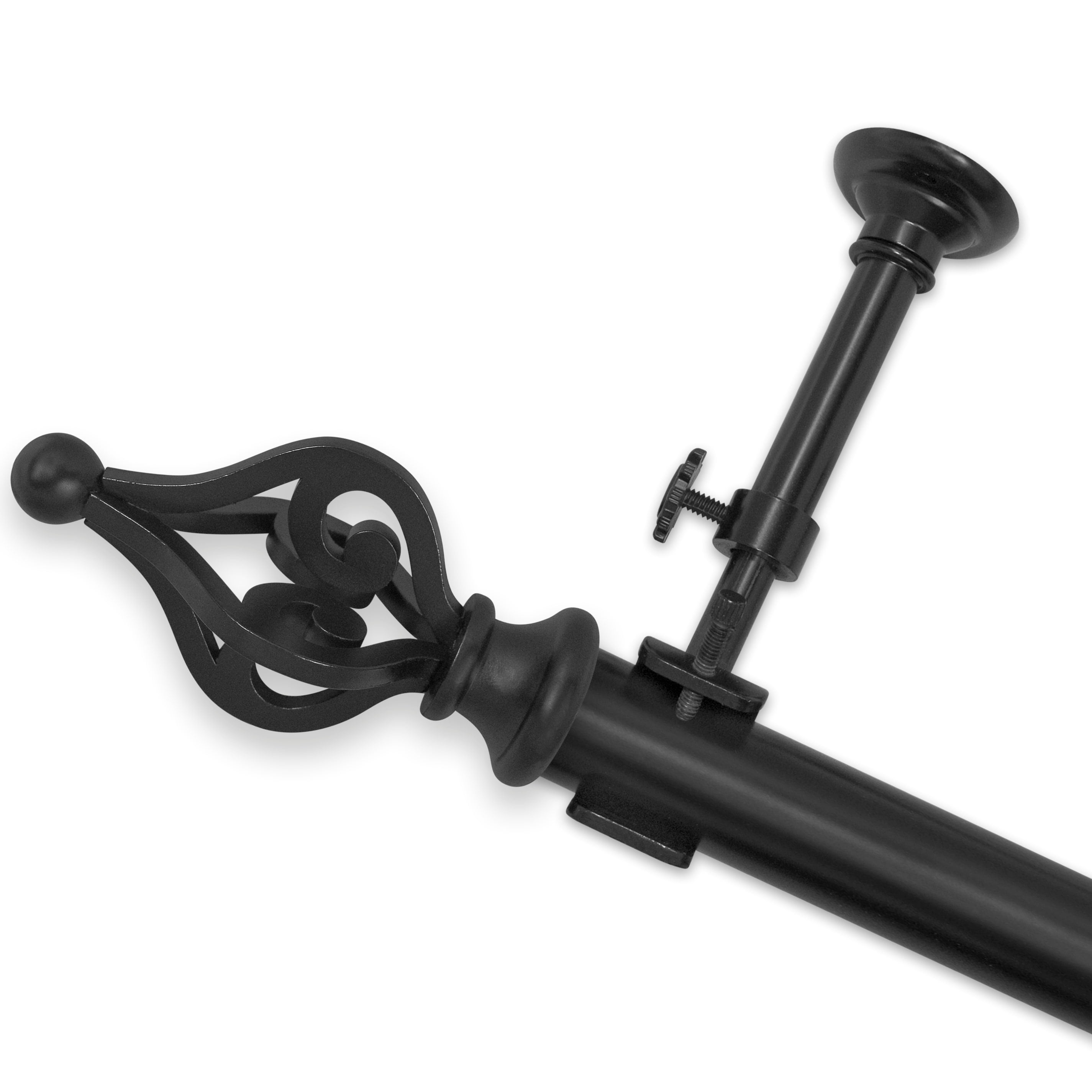 Pinnacle Optima Crown Black Adjustable Curtain Rods With Finials 54 ...