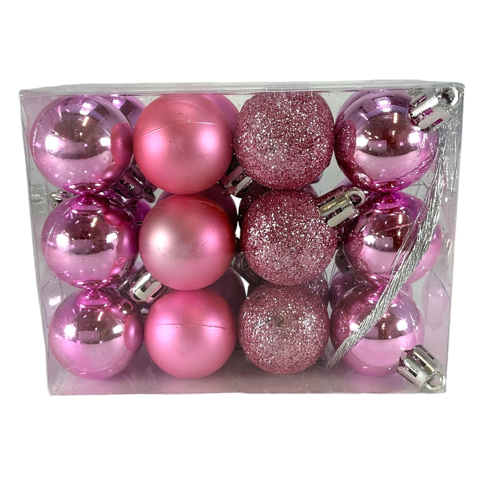 Pinnacle Peak Trading 1 Inch Pink Mini Christmas Ball Ornament 24 Piece ...