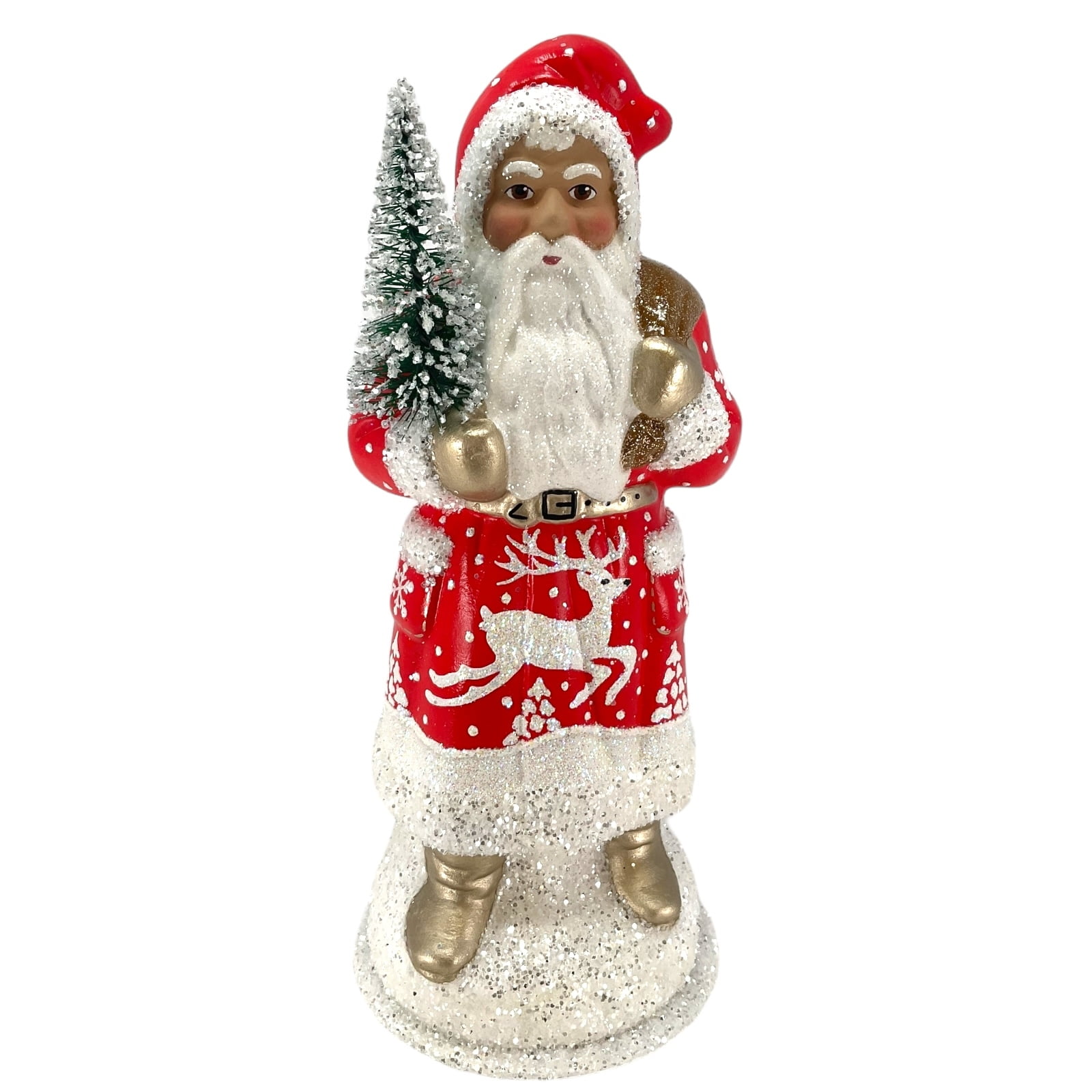 Pinnacle Peak Trading Ino Schaller Light Red Santa with Reindeer Decor German Paper Mache Candy ...