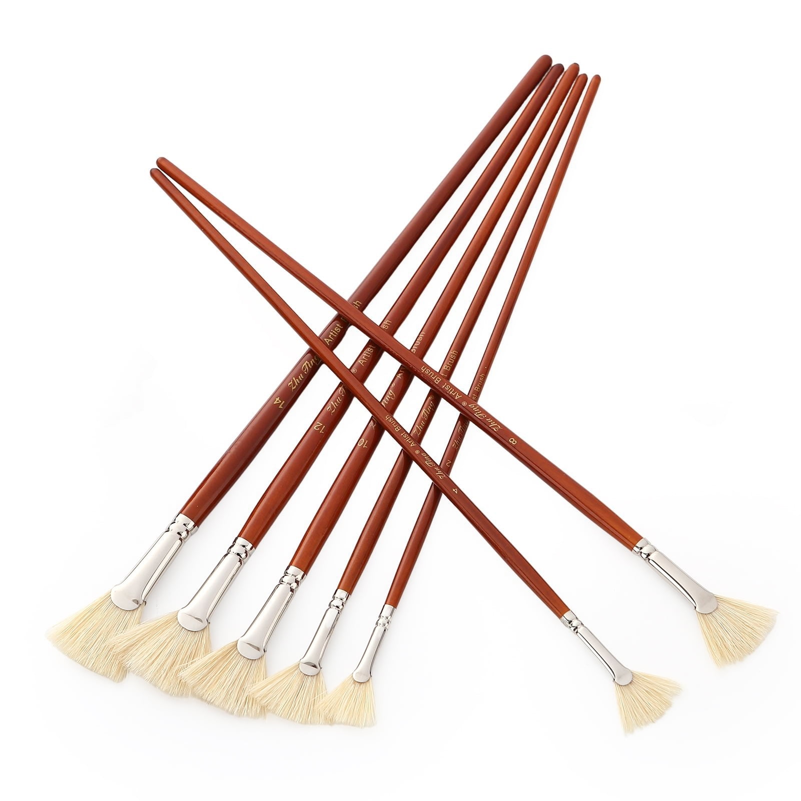 Pinnaco Fan Brush Set, 7pcs, Bristle Hair, Long Wood Handle, Acrylic ...