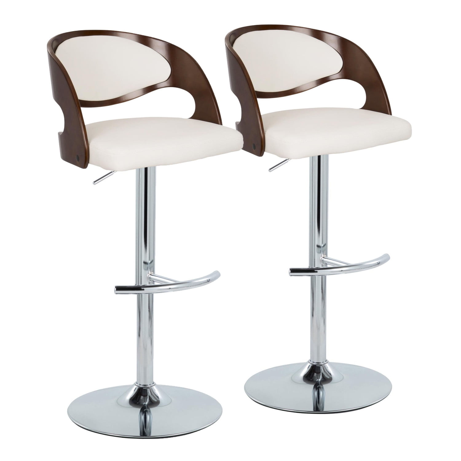 Pino Mid-Century Modern Adjustable Swivel Barstools - White Faux ...