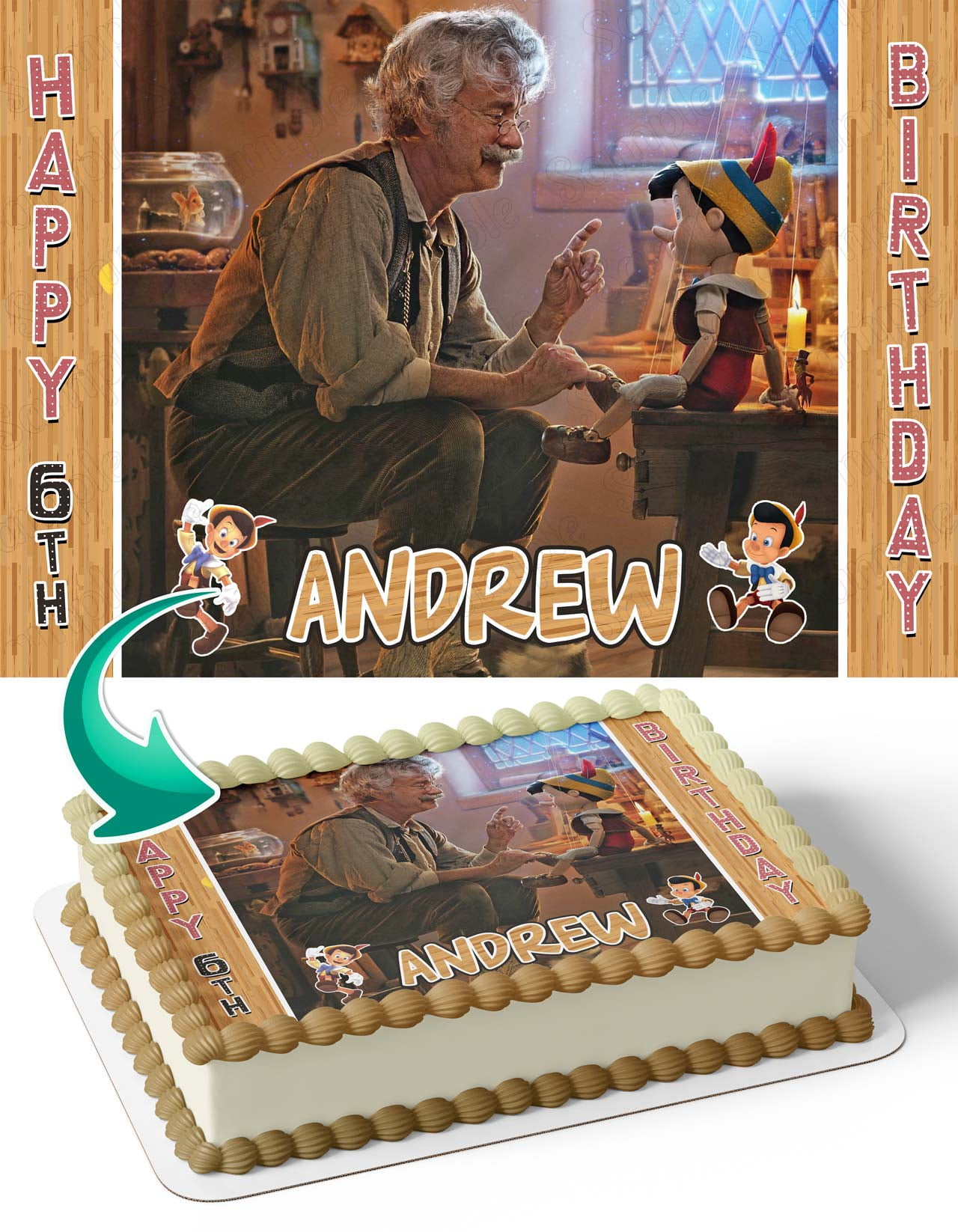 Pinocchio 2022 Disney Edible Image Cake Topper Personalized Birthday ...