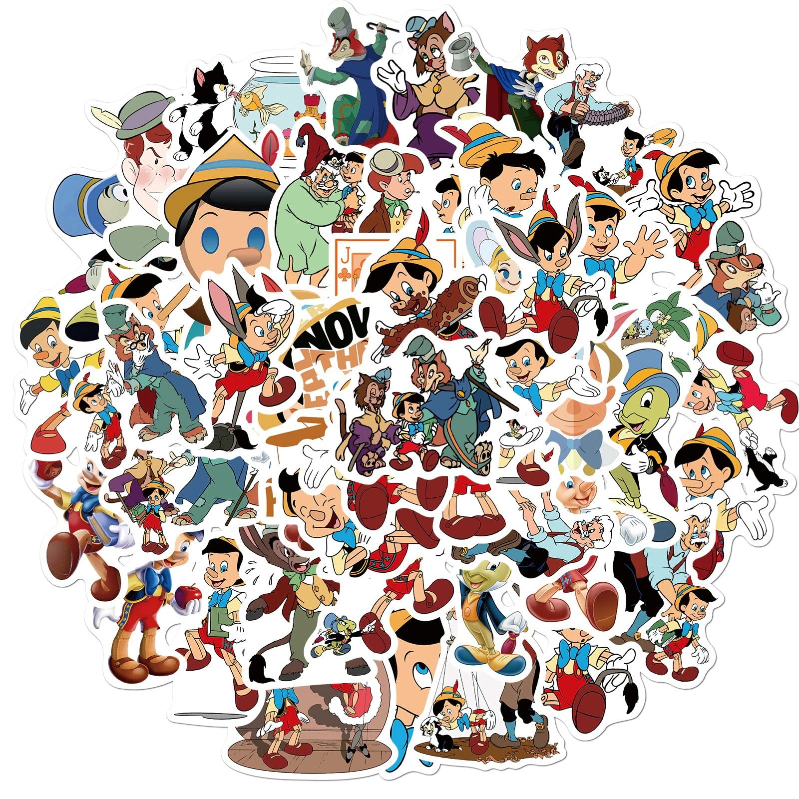 Pinocchio Characters Themed Set of 50 Assorted Stickers Decal Set ...