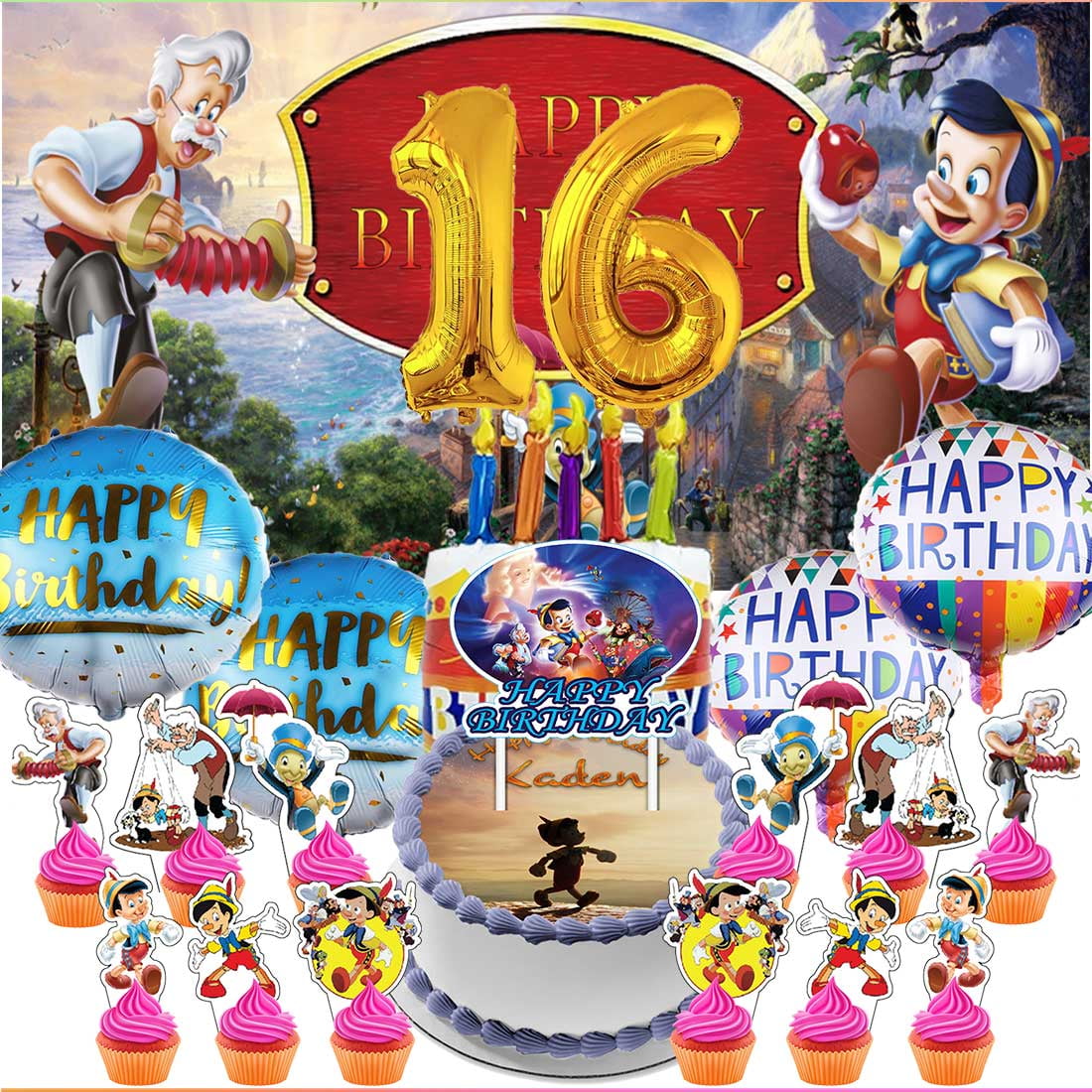 Pinocchio Party Supplies Decor 16th Kit Balloons Birthday Cake Topper ...