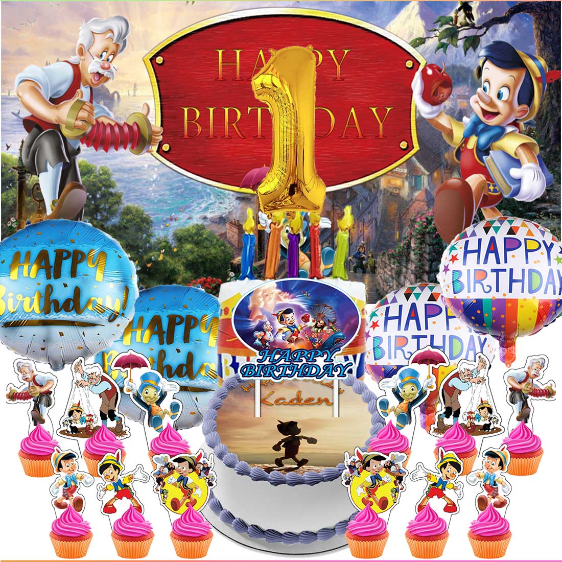 Pinocchio Party Supplies Decor 1st Kit Balloons Birthday Cake Topper ...