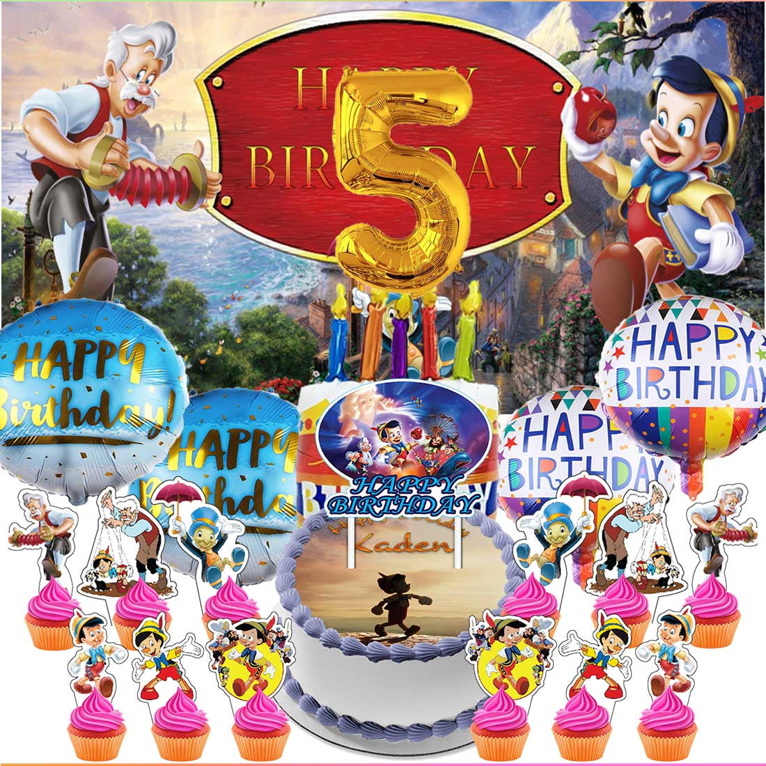 Pinocchio Party Supplies Decor 5th Kit Balloons Birthday Cake Topper ...