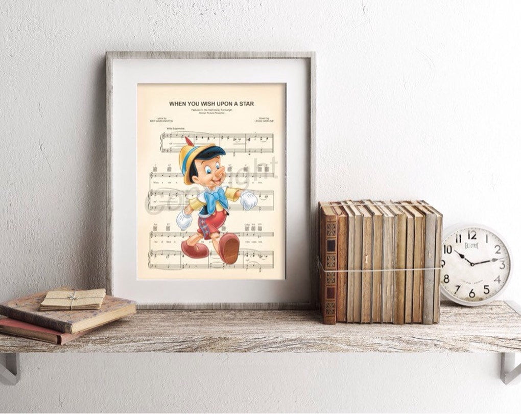 Pinocchio When You Wish Upon A Star Sheet Music Art Print ,Decor For ...