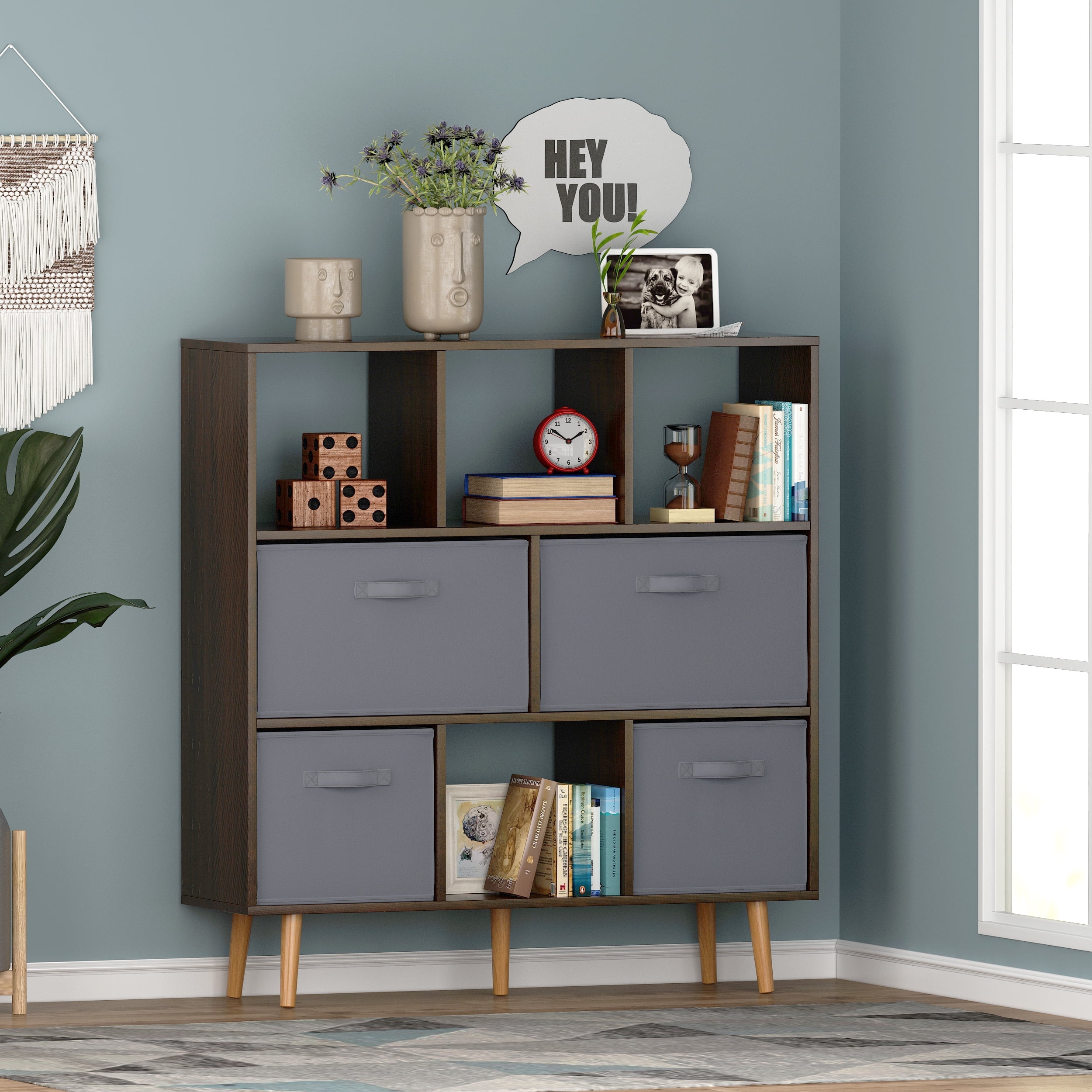 Pinovk 11 Cubes Bookcase Freestanding 3 Tier Open Bookshelf with 6 ...