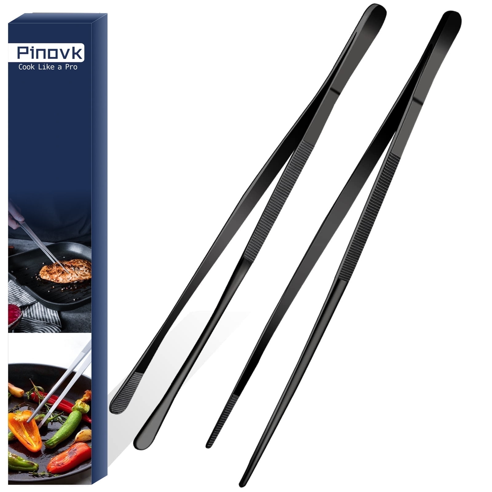 Pinovk 2 Pcs 12-Inch Cooking Tweezers Tongs,Extra-Long Stainless Steel ...