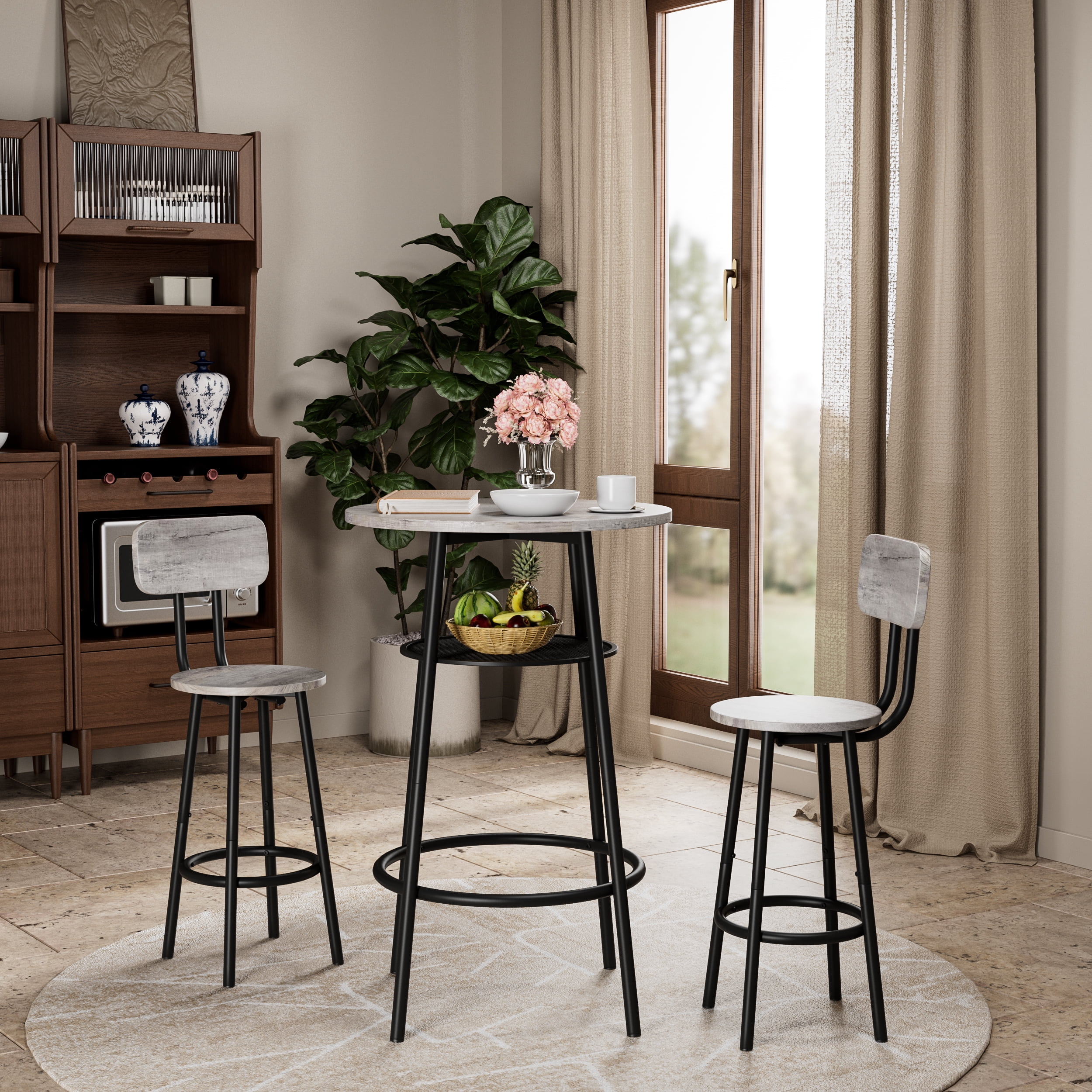 Pinovk 3 Pieces Round Bar Table Set, with backrest and partition,Small ...