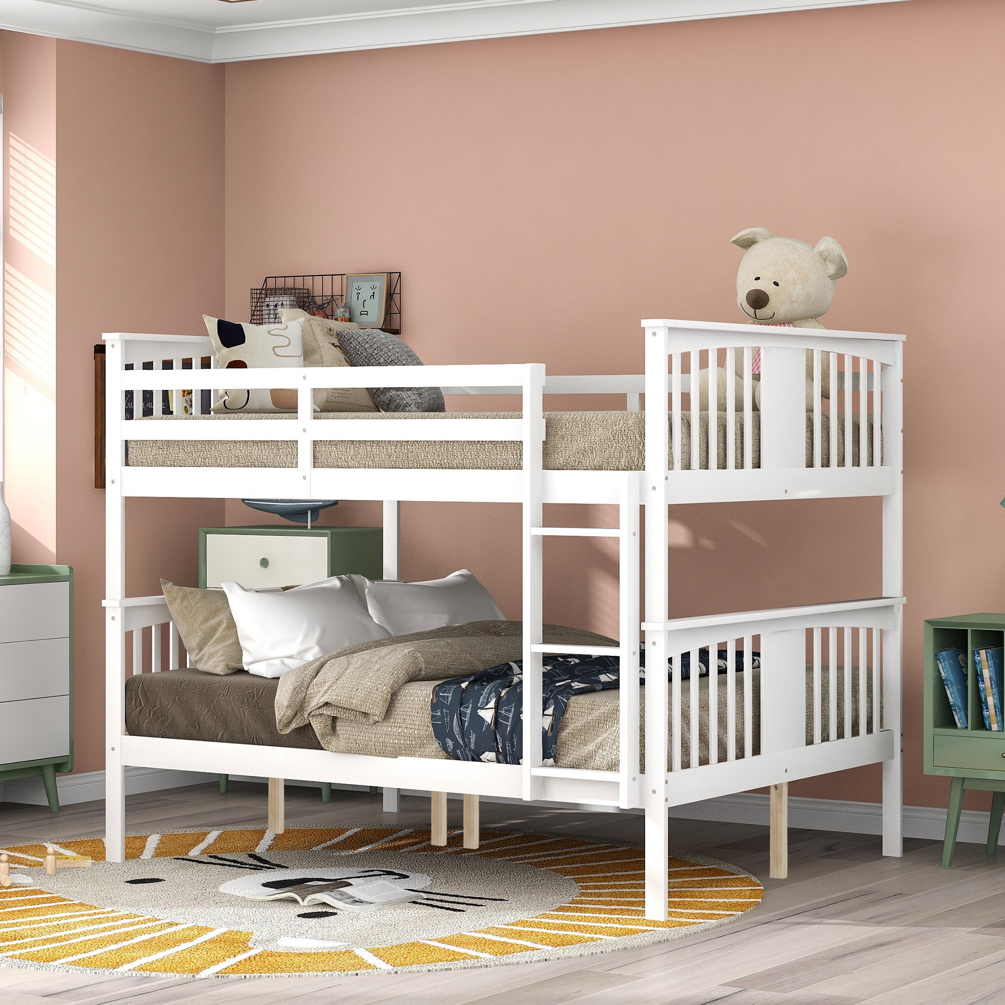 Pinovk Full over Full Bunk Bed with Ladder for Bedroom, Guest Room ...