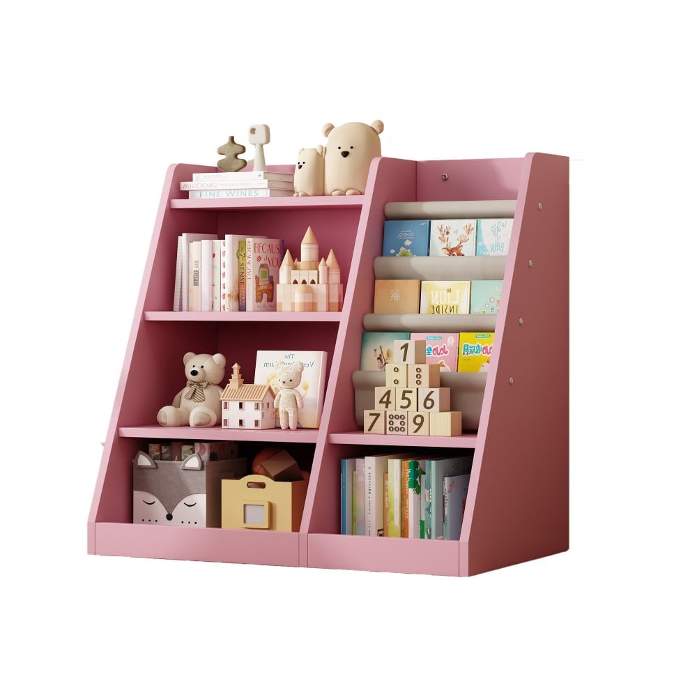 Pinovk Montessori Kid Bookshelf, Modern Wood Bookcase 4 Tier Children ...