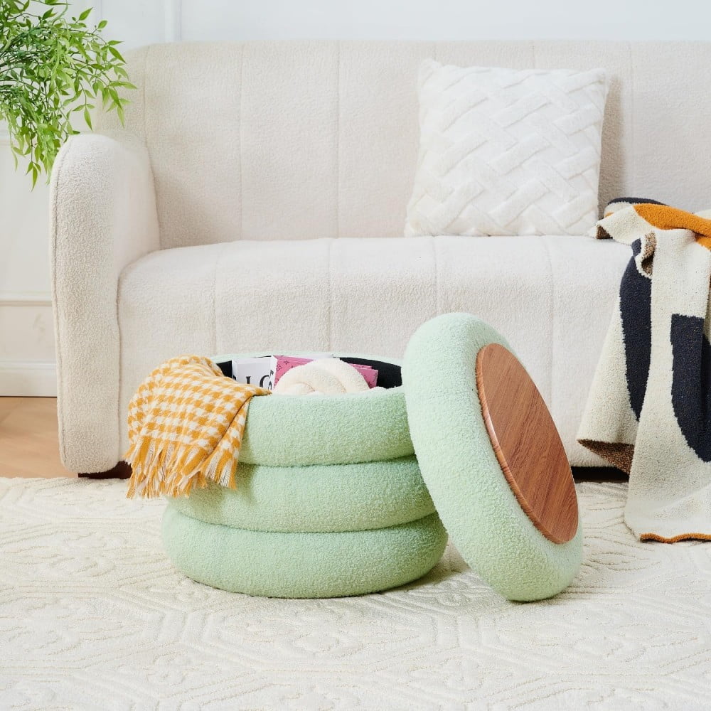 Pinovk Teddy Fleece Vanity Stool, 18.3
