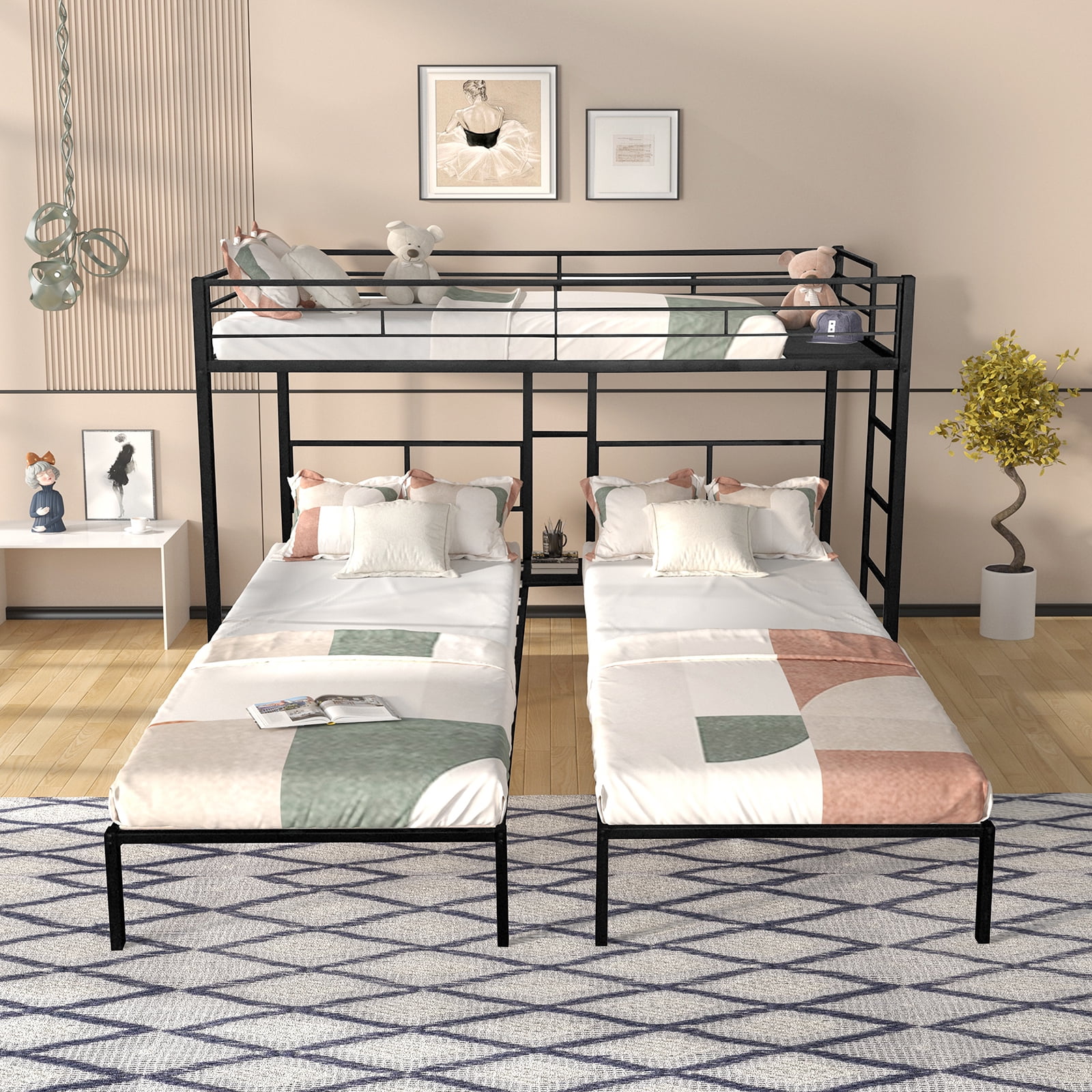 Pinovk Triple Bunk Bed/ Sturdy Metal Frame/ Anti Noise/ Squeak Free ...