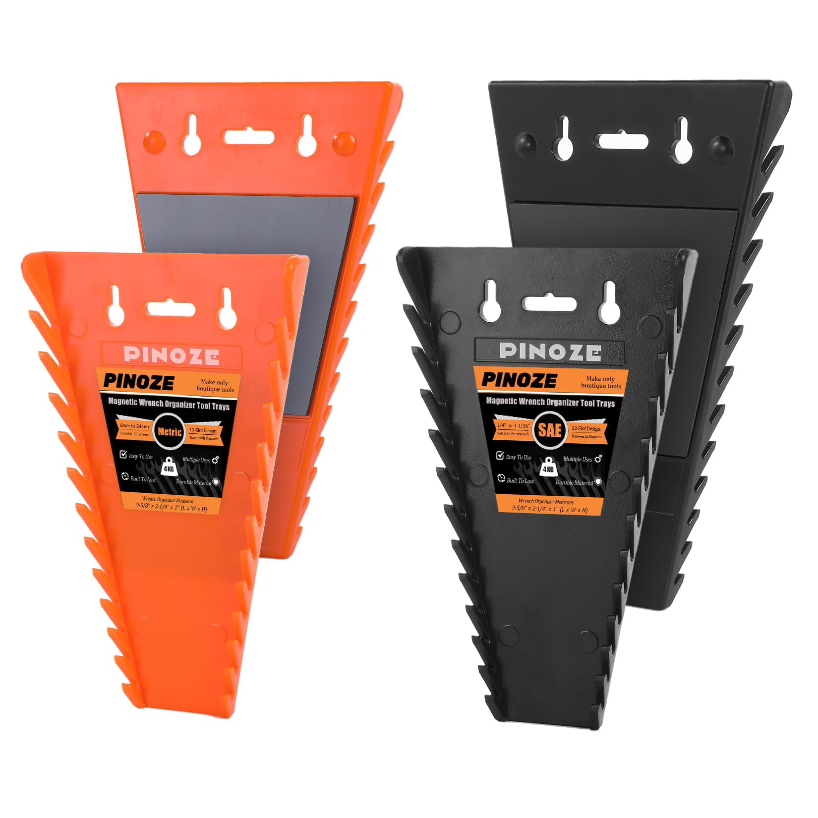 Pinoze 4-Pack Magnetic Wrench Organizer, 48-Slot Wrench Rack Tool Trays ...