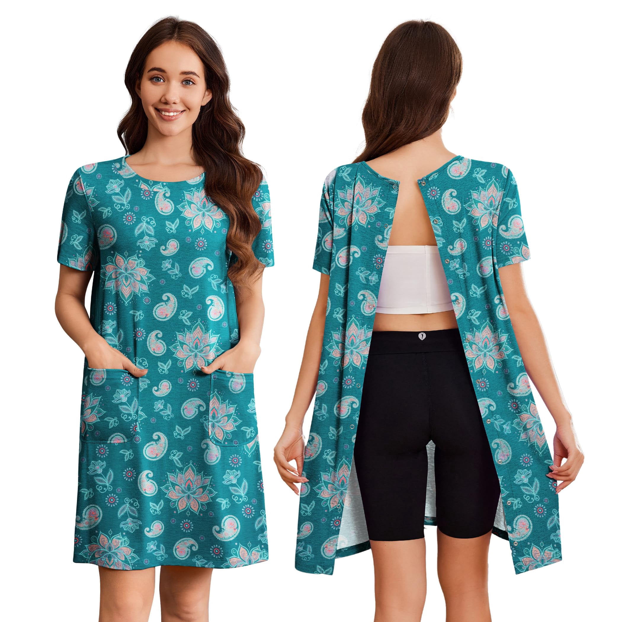 Pinspark Hospital Gowns for Women Open Back Tear Away Short Sleeve ...