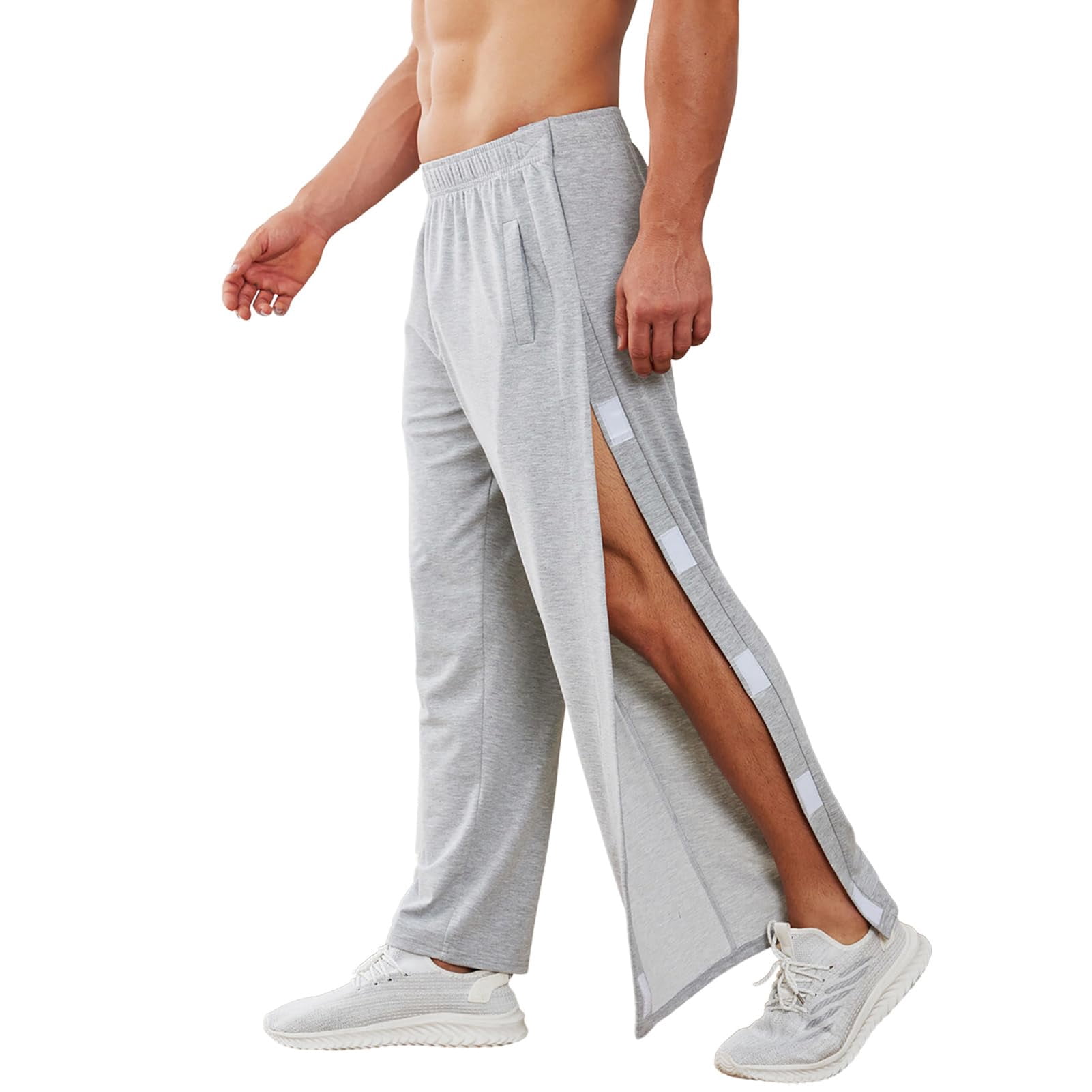 Pinspark Men' Tear Away Pants 2 Side Snap Open Bottom Sweatpants Loose ...