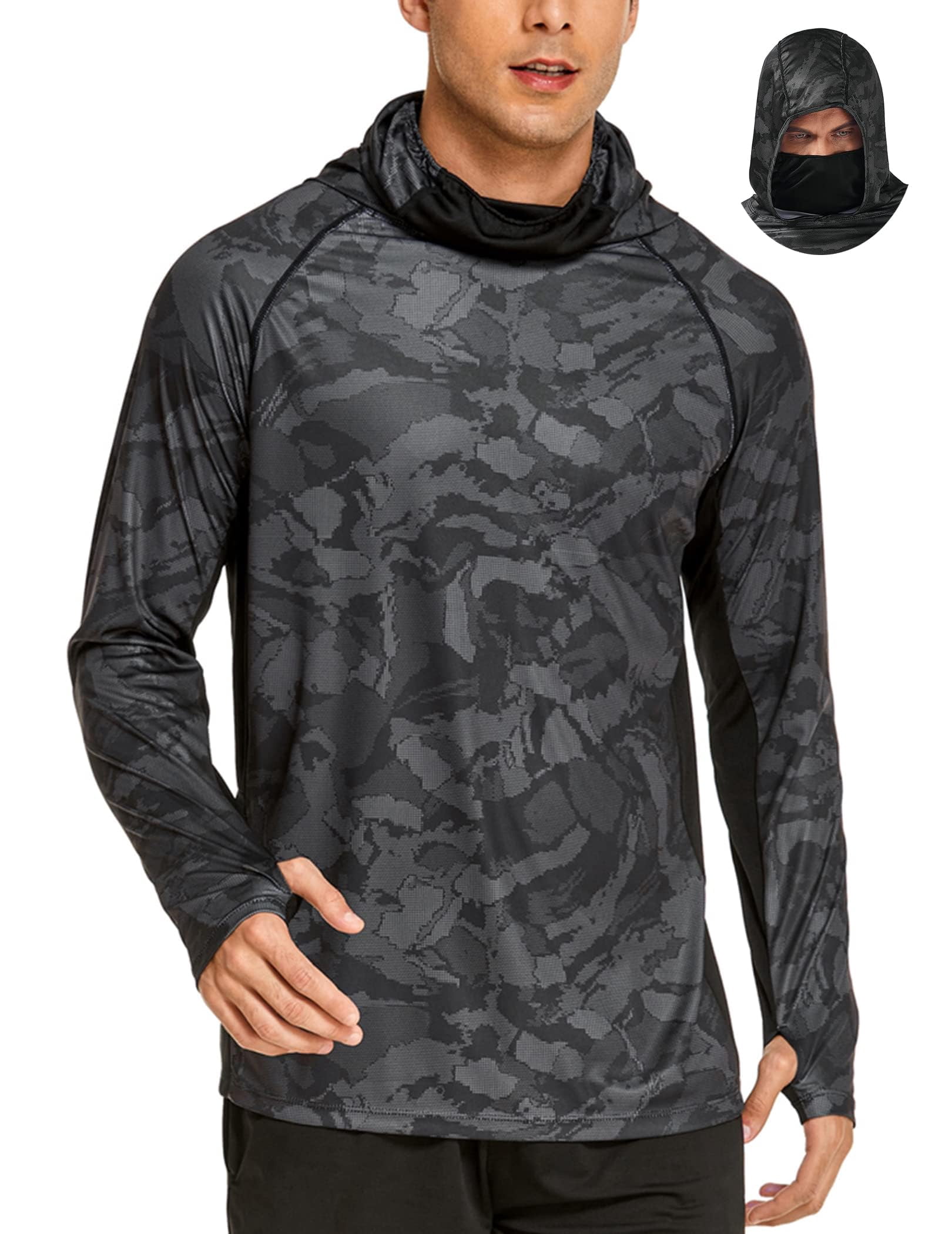 Pinspark Men's Long Sleeve Fishing Shirts UPF 50+ Sun Protection Hoodie ...