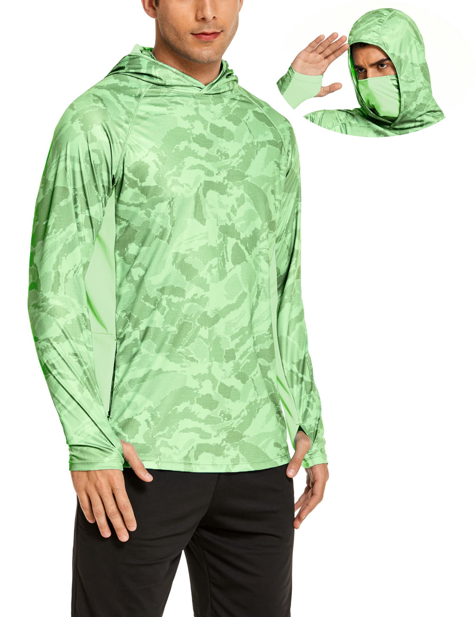 Pinspark Men's Long Sleeve Fishing Shirts UPF 50+ Sun Protection Hoodie ...