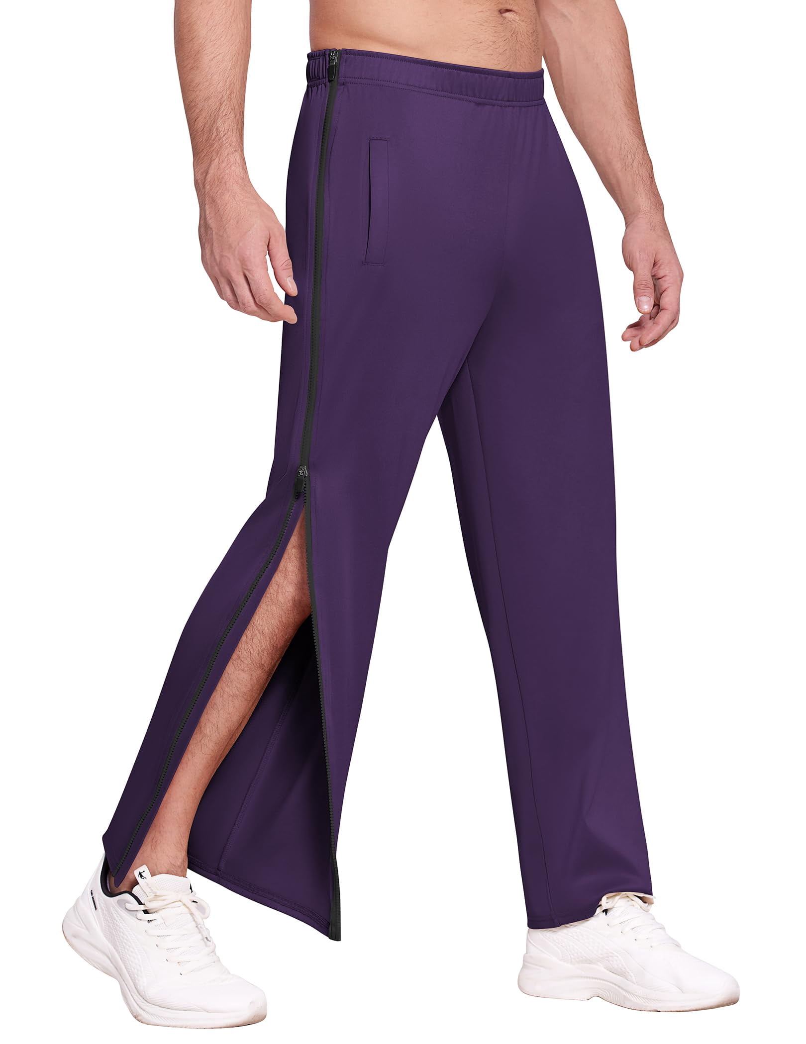 Pinspark Mens Tear Away Basketball Pants 2 Side Zippers Snap Off Full ...