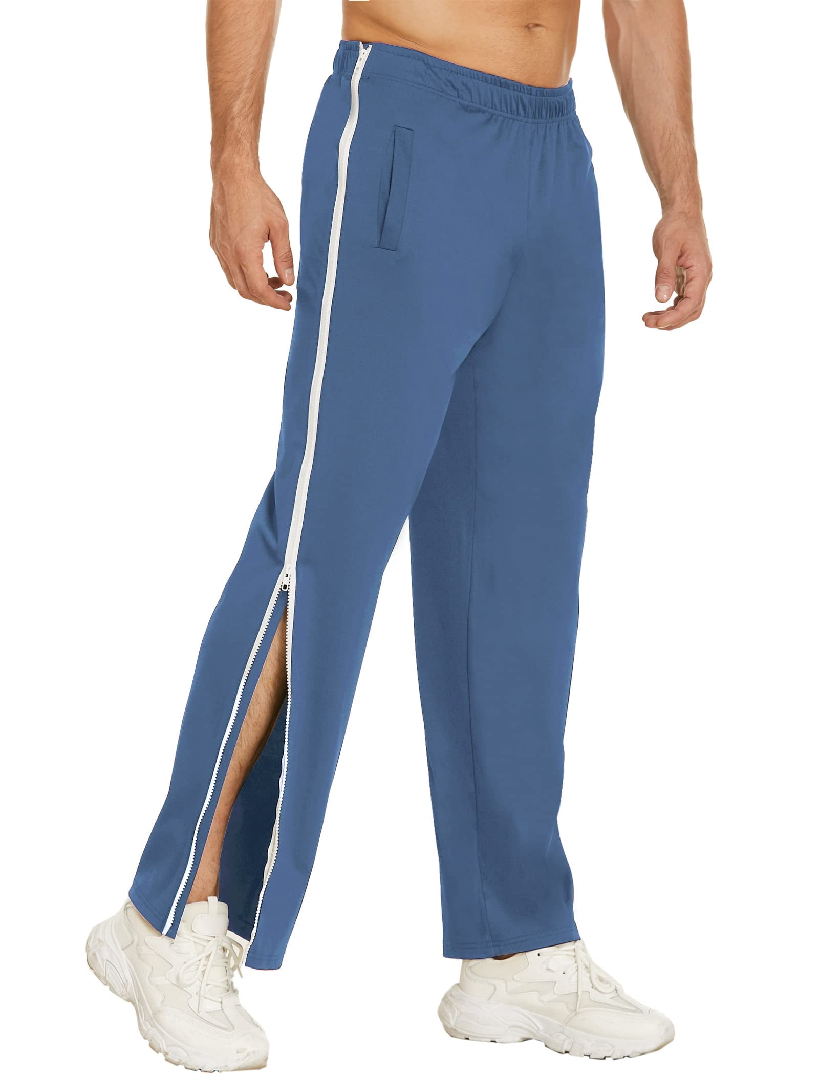 Pinspark Mens Tear Away Basketball Pants 2 Side Zippers Snap Off Full ...
