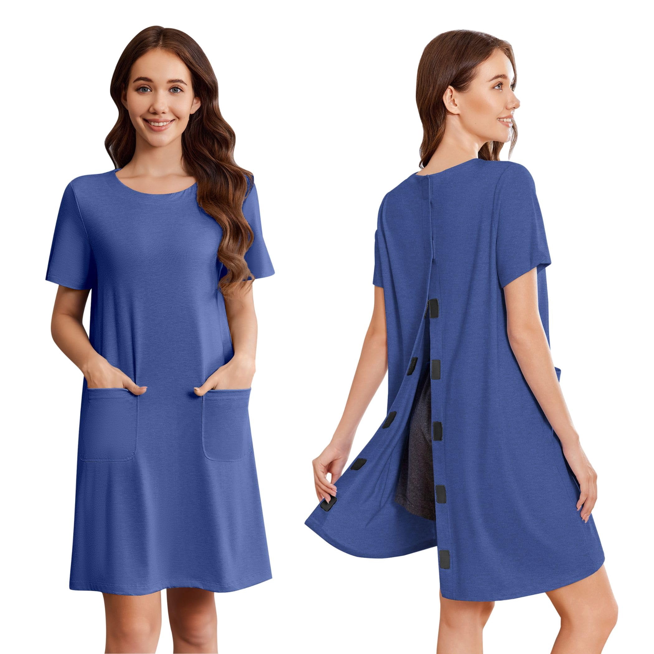 Pinspark Open Back Hospital Gowns for Women Tear Away Short Sleeve Post ...