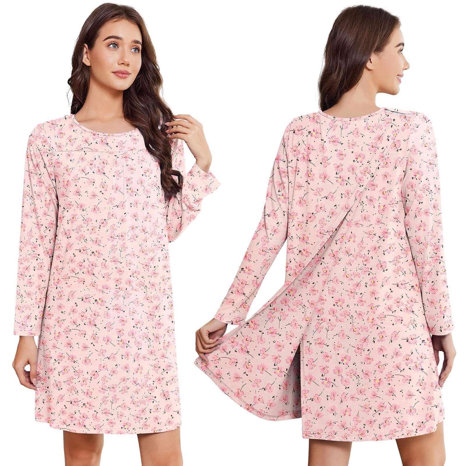 Pinspark Open Back Hospital Gowns for Women Tear Away Snap Long Sleeve ...